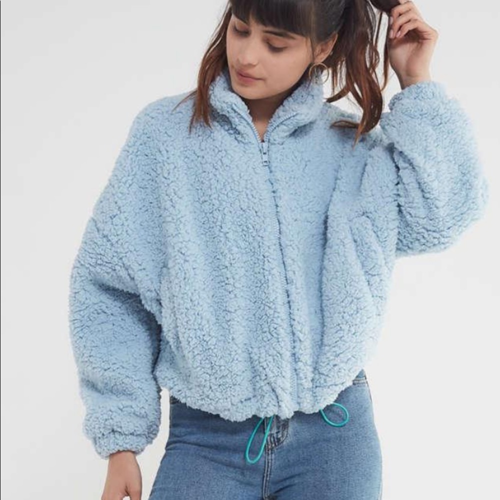 Urban Outfitters Fuzzy Blue Teddy Bear Jacket - Gem